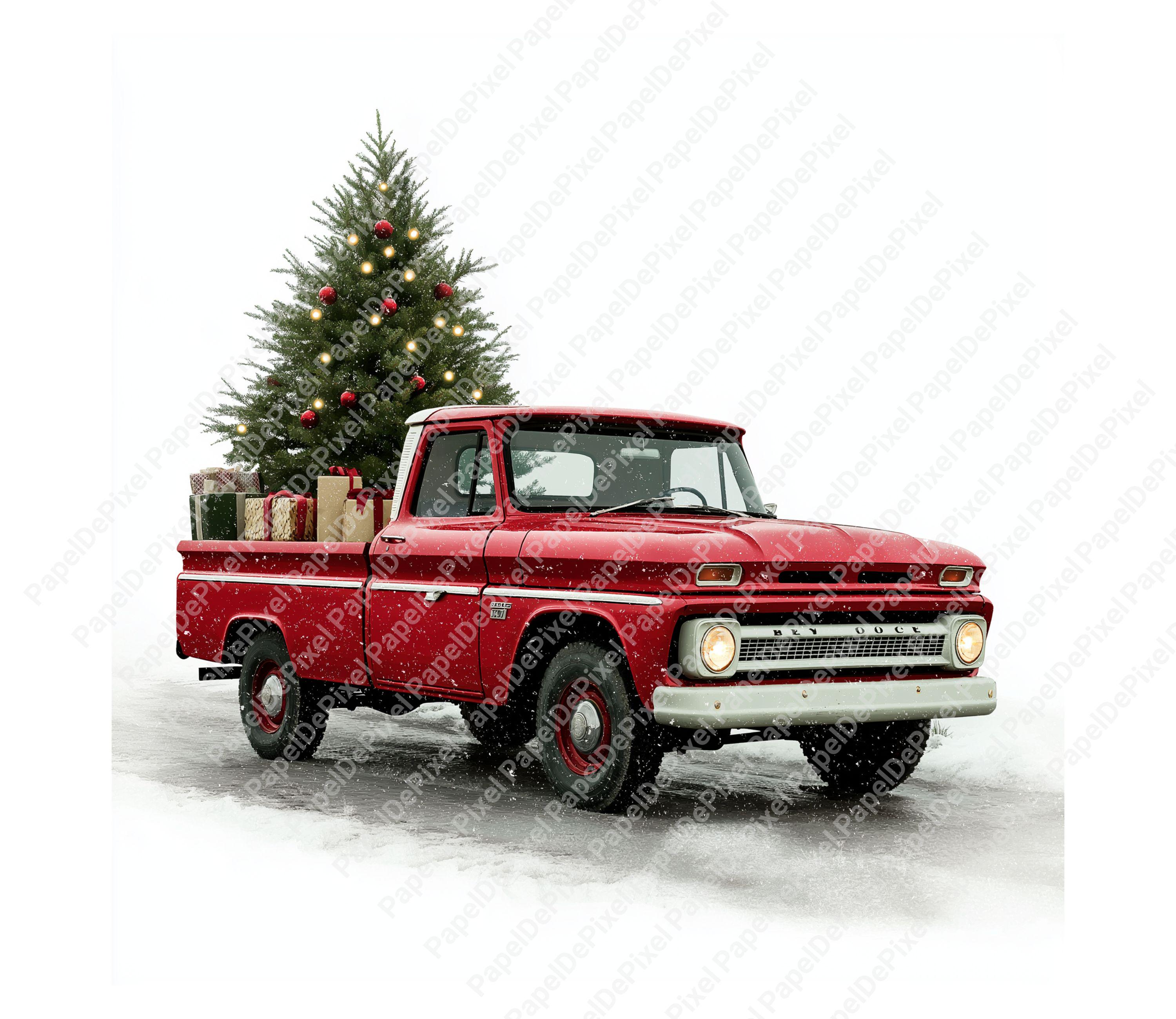 Christmas Pickup Truck Clipart, Christmas Tree Pickup Truck, Snowy ...