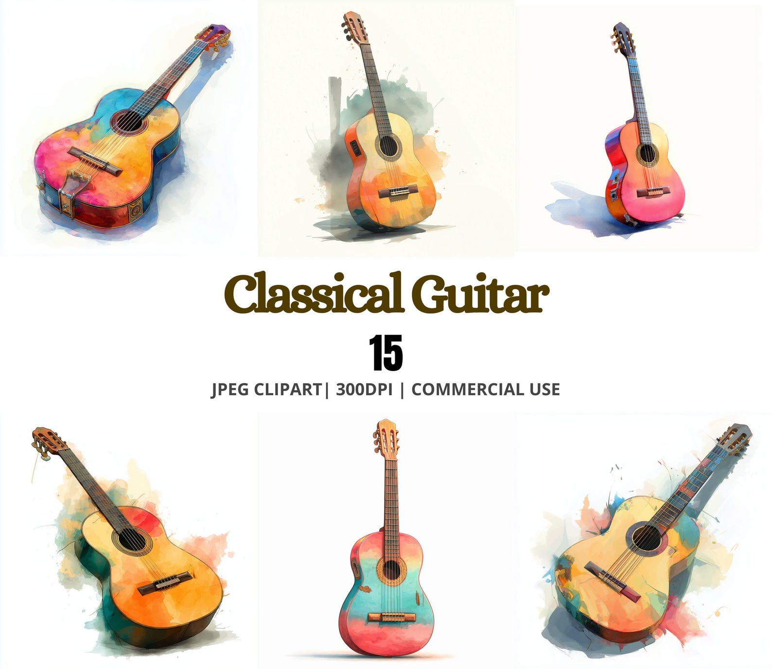 Classical Guitar Clipart Bundle, Spanish Guitar Illustration ...