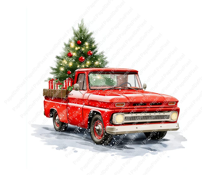 Christmas Pickup Truck Clipart, Christmas Tree Pickup Truck, Snowy ...