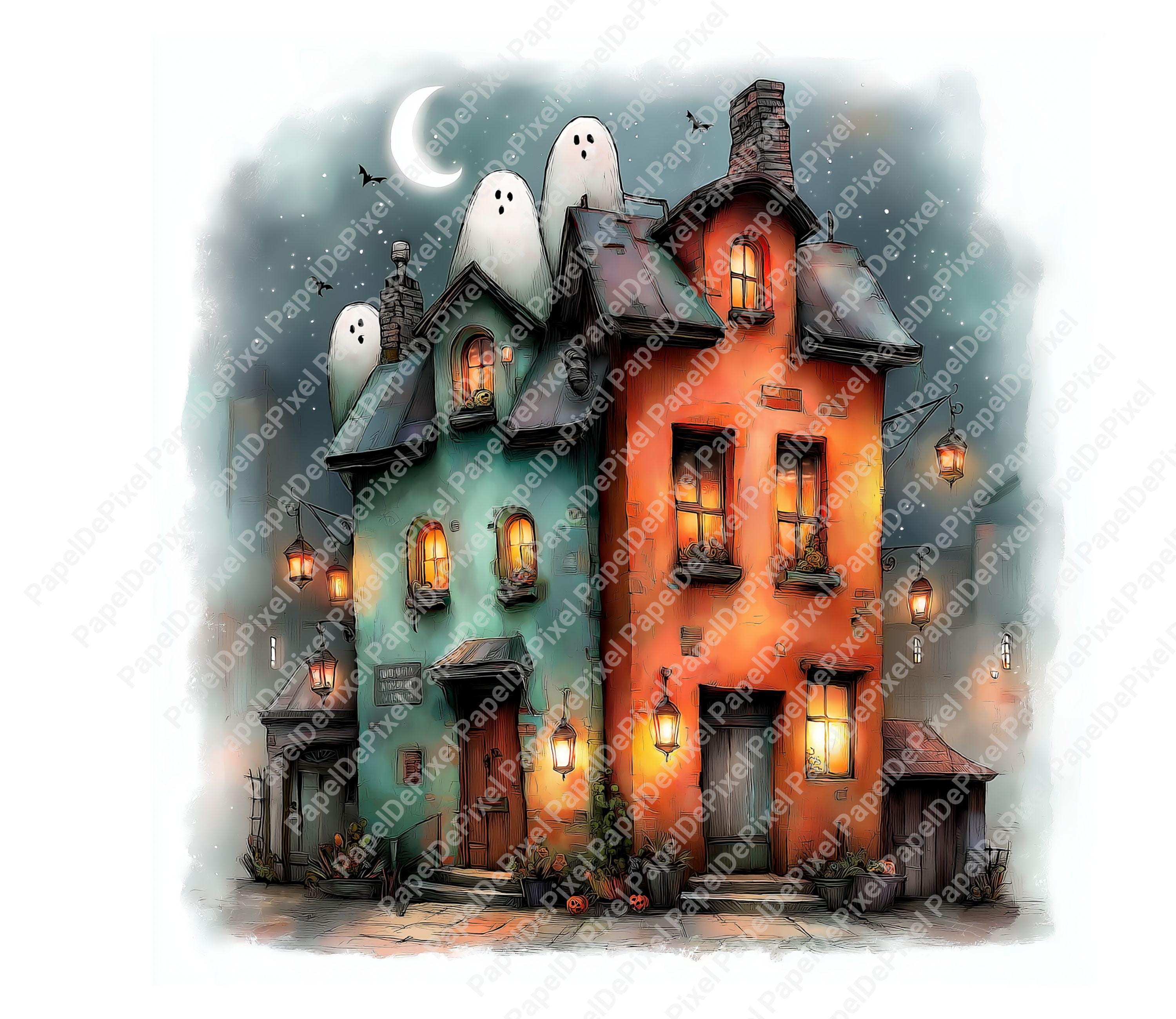 Haunted House Clipart Bundle, Whimsical Halloween House, Spooky ...