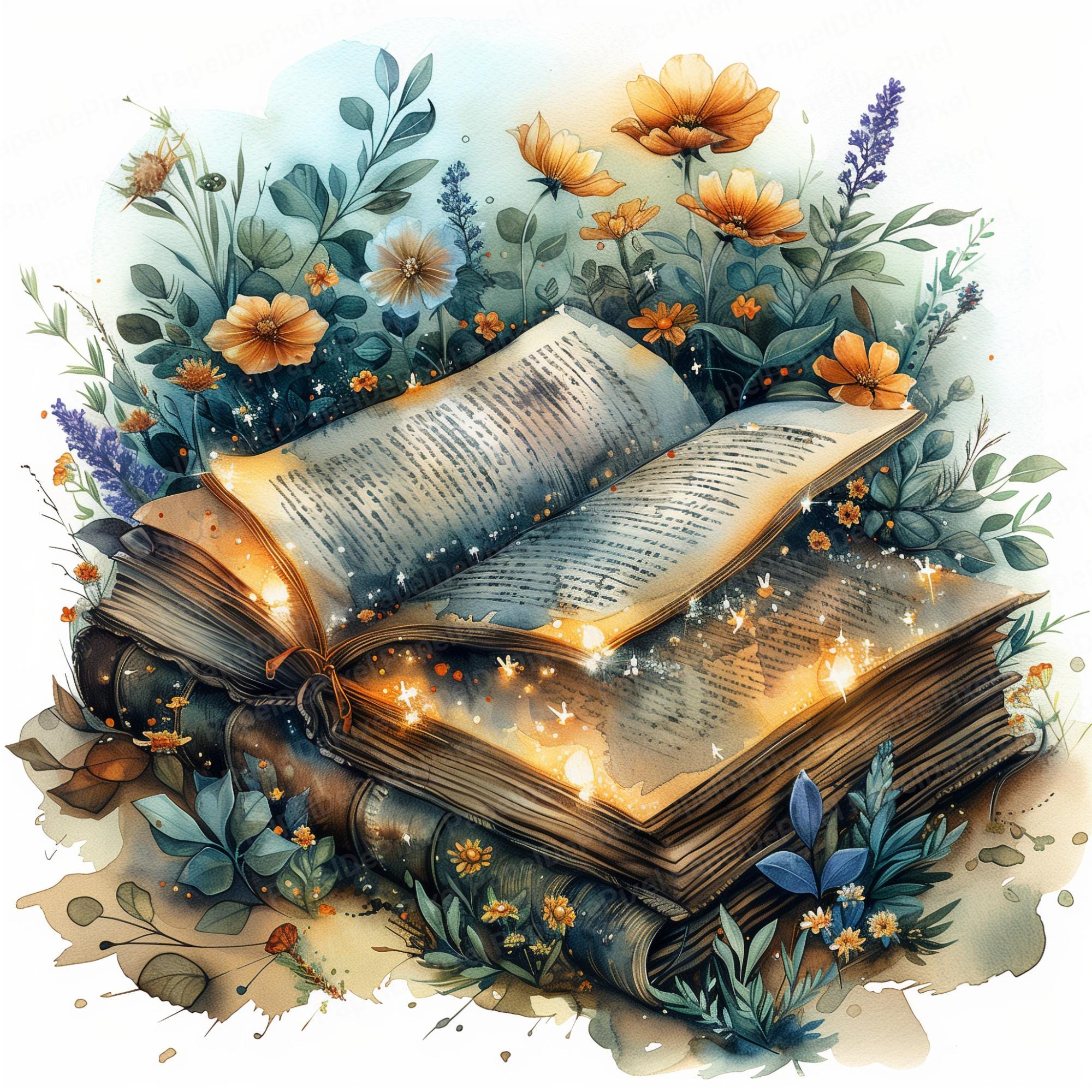 Magic Floral Book, Holy Books Clipart ,magical Flowers , Digital ...