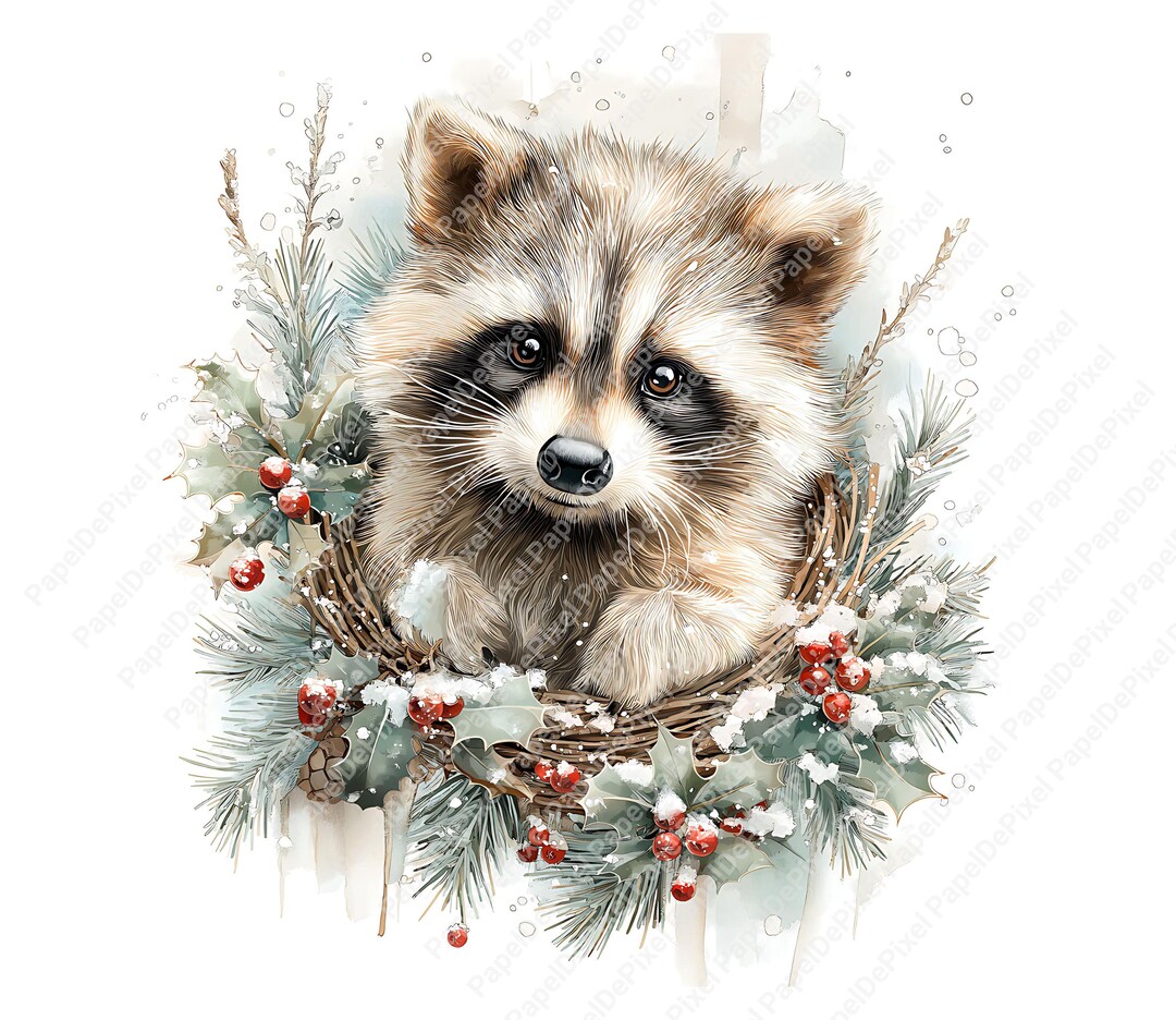 Cute Christmas Raccoon Clipart Bundle, Watercolor Winter Clipart ...