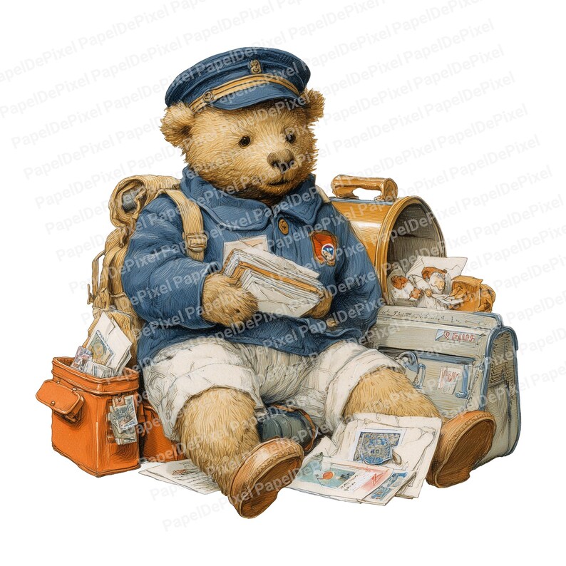 Vintage Postman Bear Clipart: Printable Pngs for Junk Journals ...
