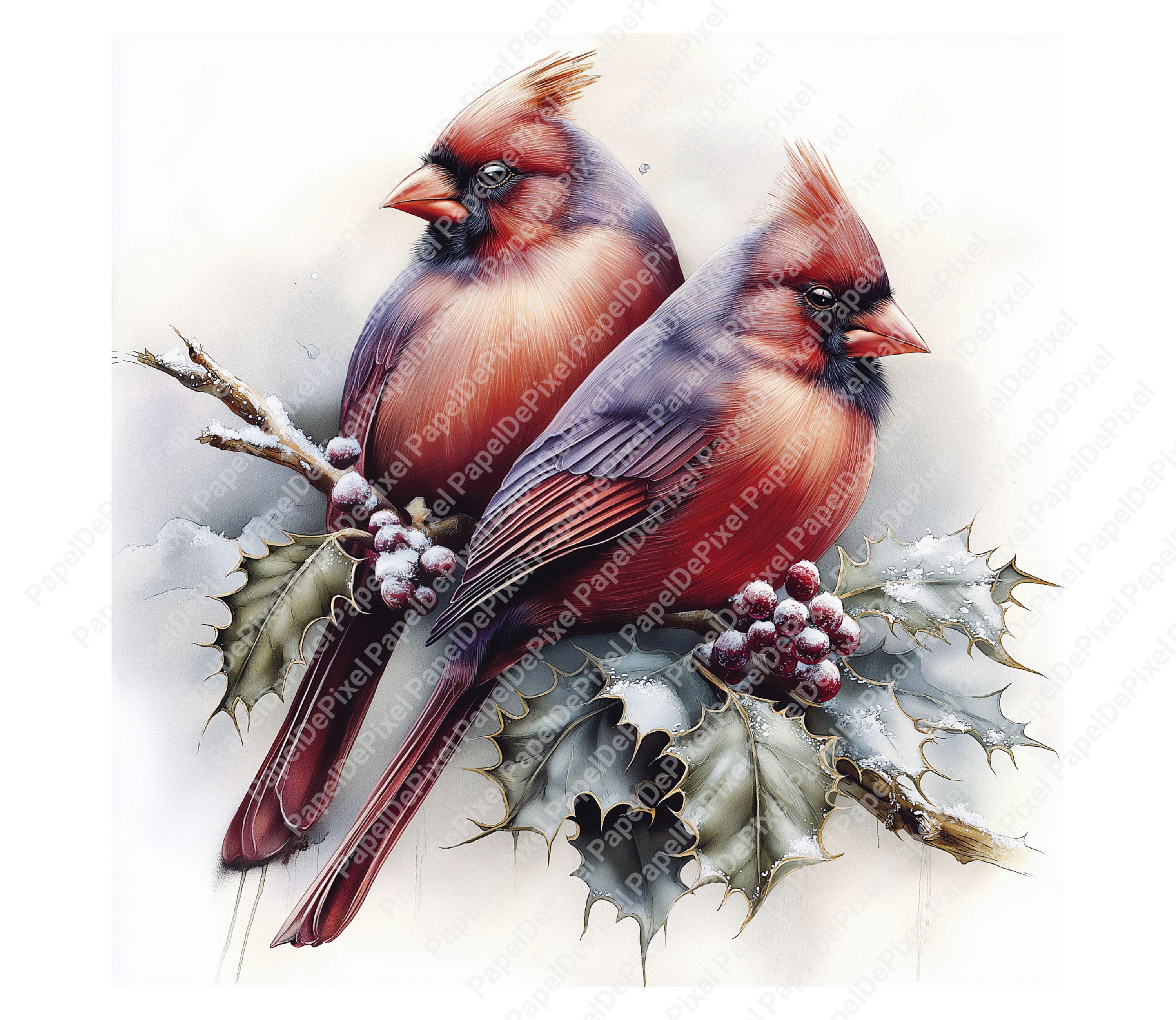 Cute Christmas Birds Clipart, Watercolor Winter Birds, Christmas Card ...