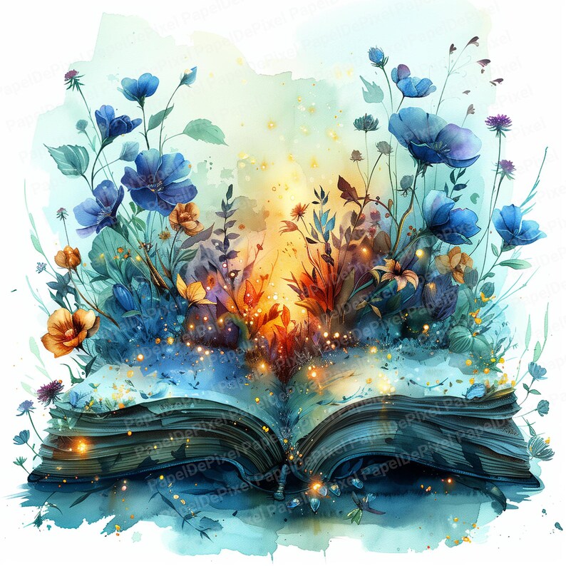 Magic Floral Book, Holy Books Clipart ,magical Flowers , Digital ...