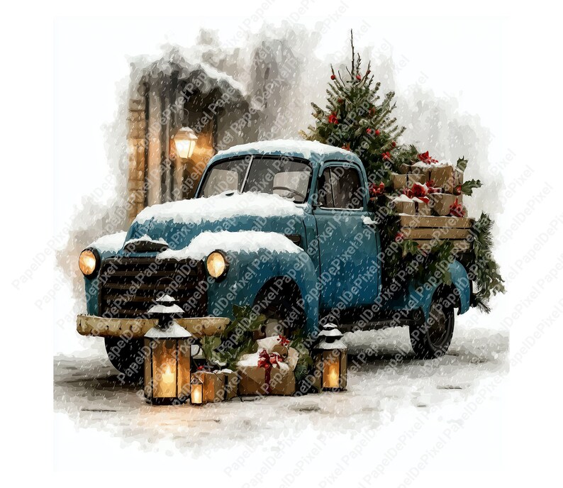 Christmas Pickup Truck Clipart, Christmas Tree Pickup Truck, Snowy ...