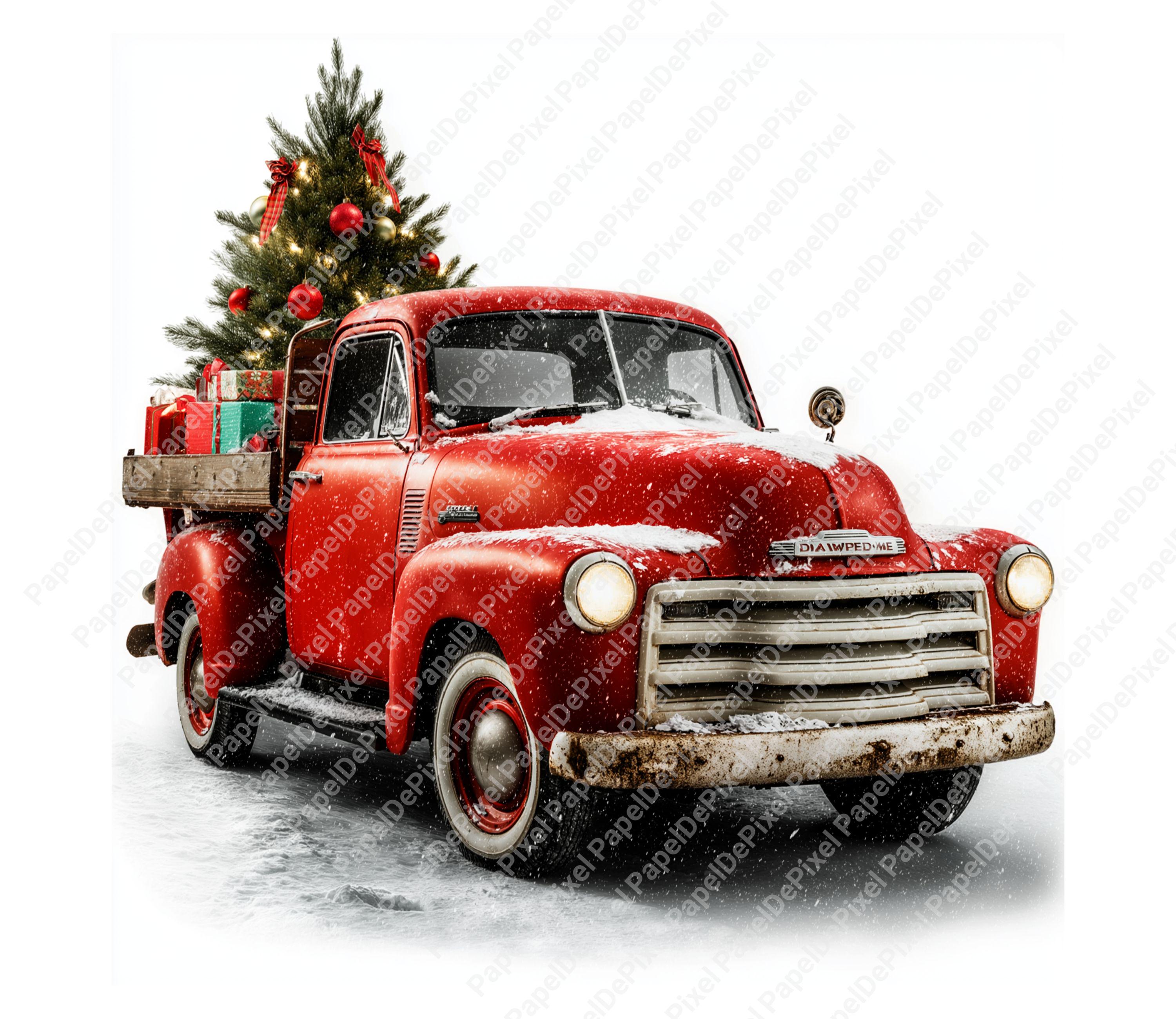 Christmas Pickup Truck Clipart, Christmas Tree Pickup Truck, Snowy ...