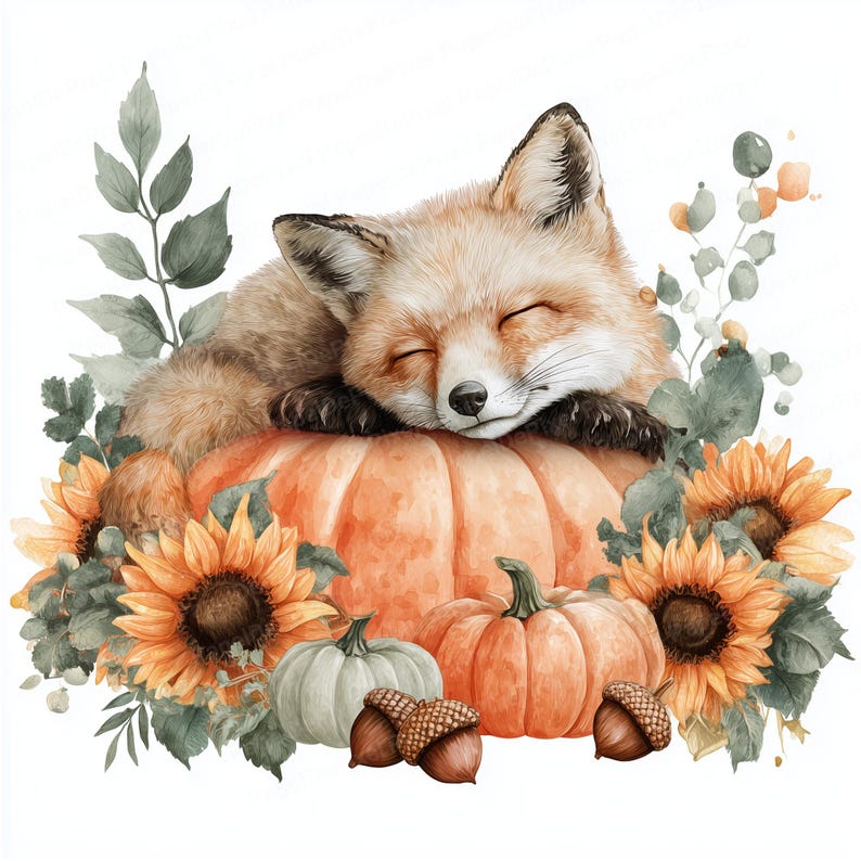 Cute Fall Fox, Fall Animal Clip Art, Printable Watercolor Fox Clipart ...