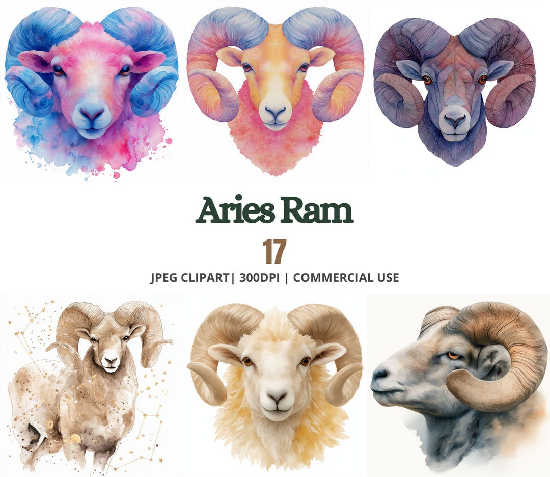 Aries Widder Clipart Bundle, Sternzeichen Widder Aquarell Kunst ...