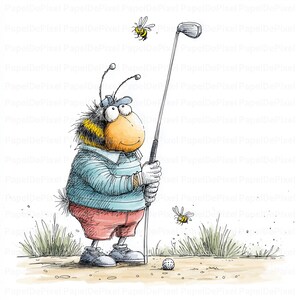 Sporty Bees Clipart: Funny Quirky Bee, Watercolor Bee Illustrations for ...