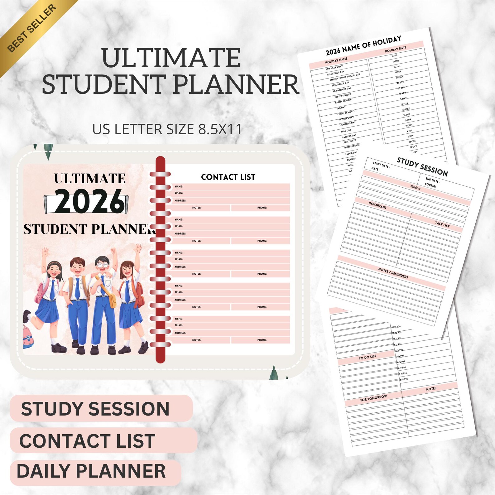 Kids School Planner Printable: Homework Tracker, Routine Chart (PDF ...