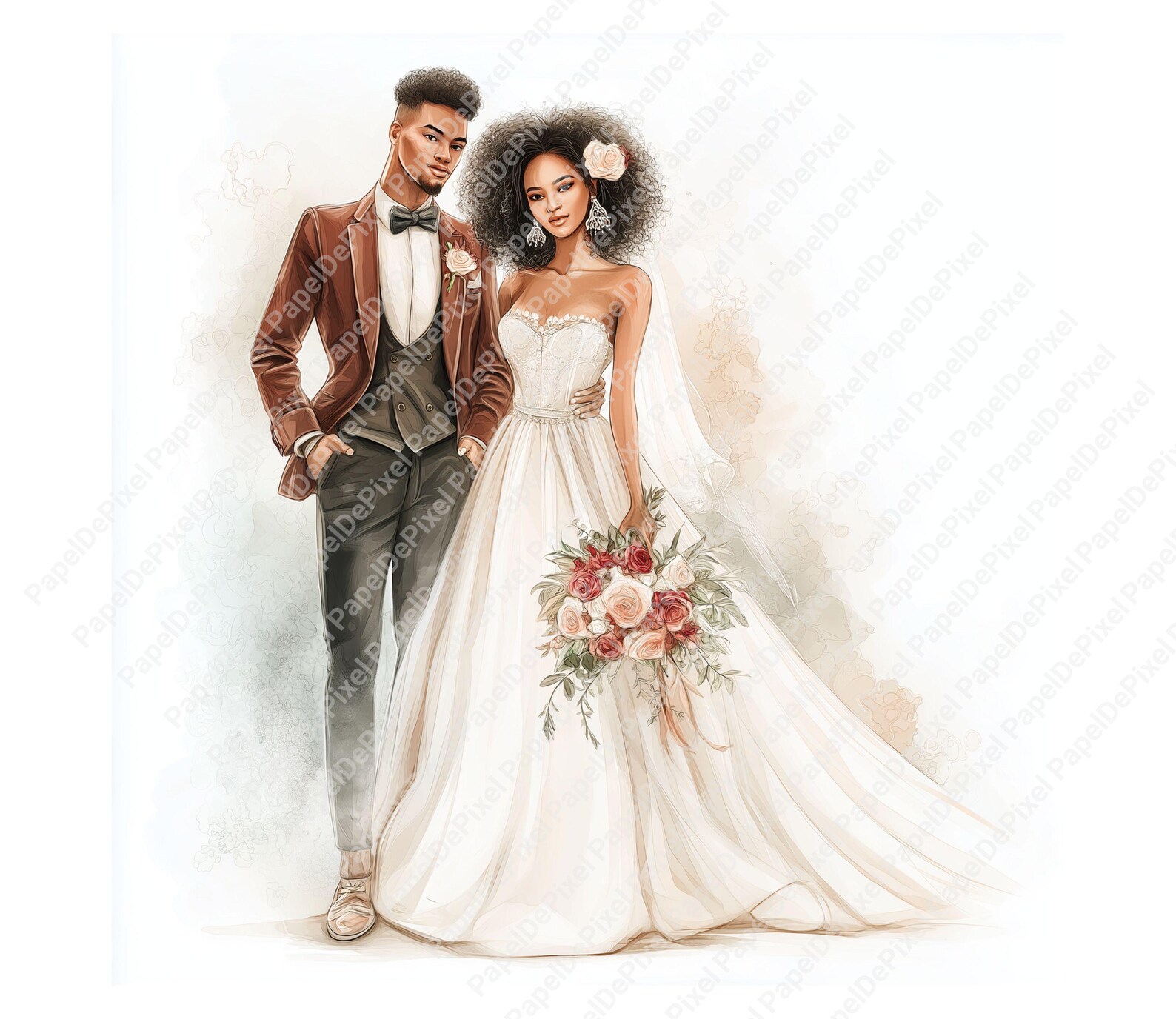 Black Couple Wedding Clipart | African American Bride and Groom PNG ...
