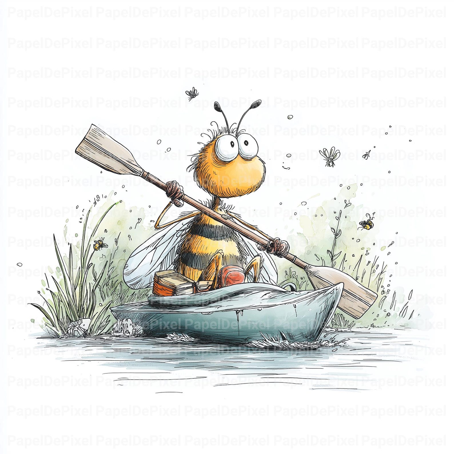 Sporty Bees Clipart: Funny Quirky Bee, Watercolor Bee Illustrations for ...
