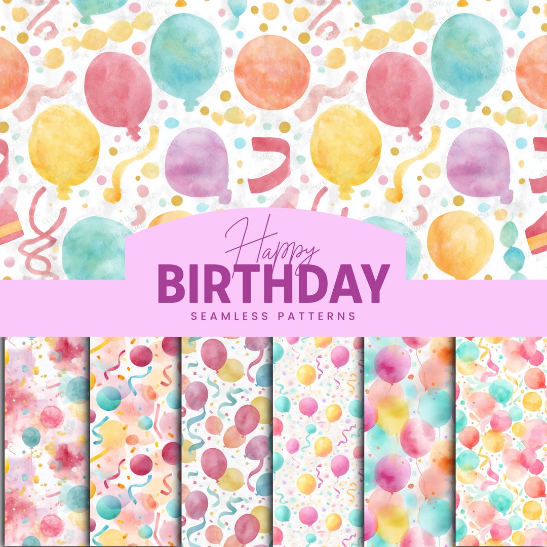 Watercolor Birthday Background: Seamless Pastel Party Design (digital ...