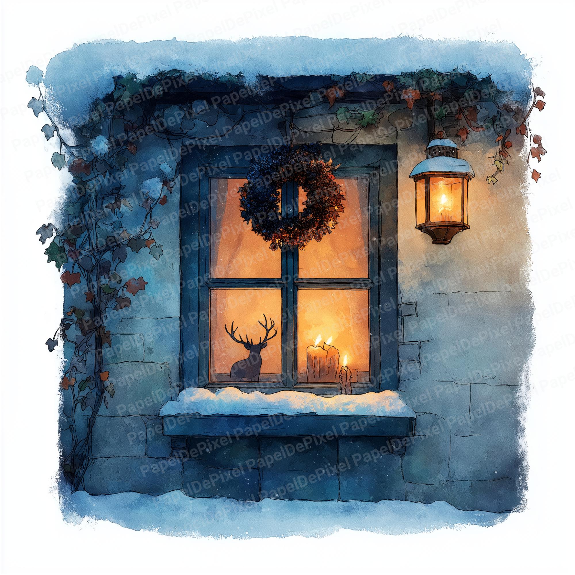 Winter Window View, Christmas Scene Clipart, Charming Window, 16JPEG ...