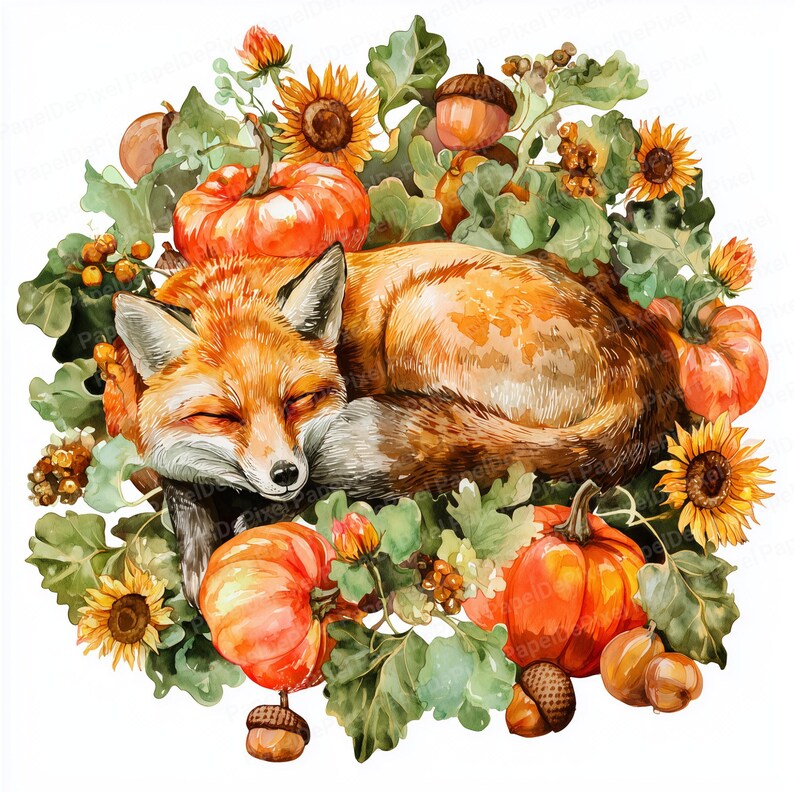 Cute Fall Fox, Fall Animal Clip Art, Printable Watercolor Fox Clipart ...