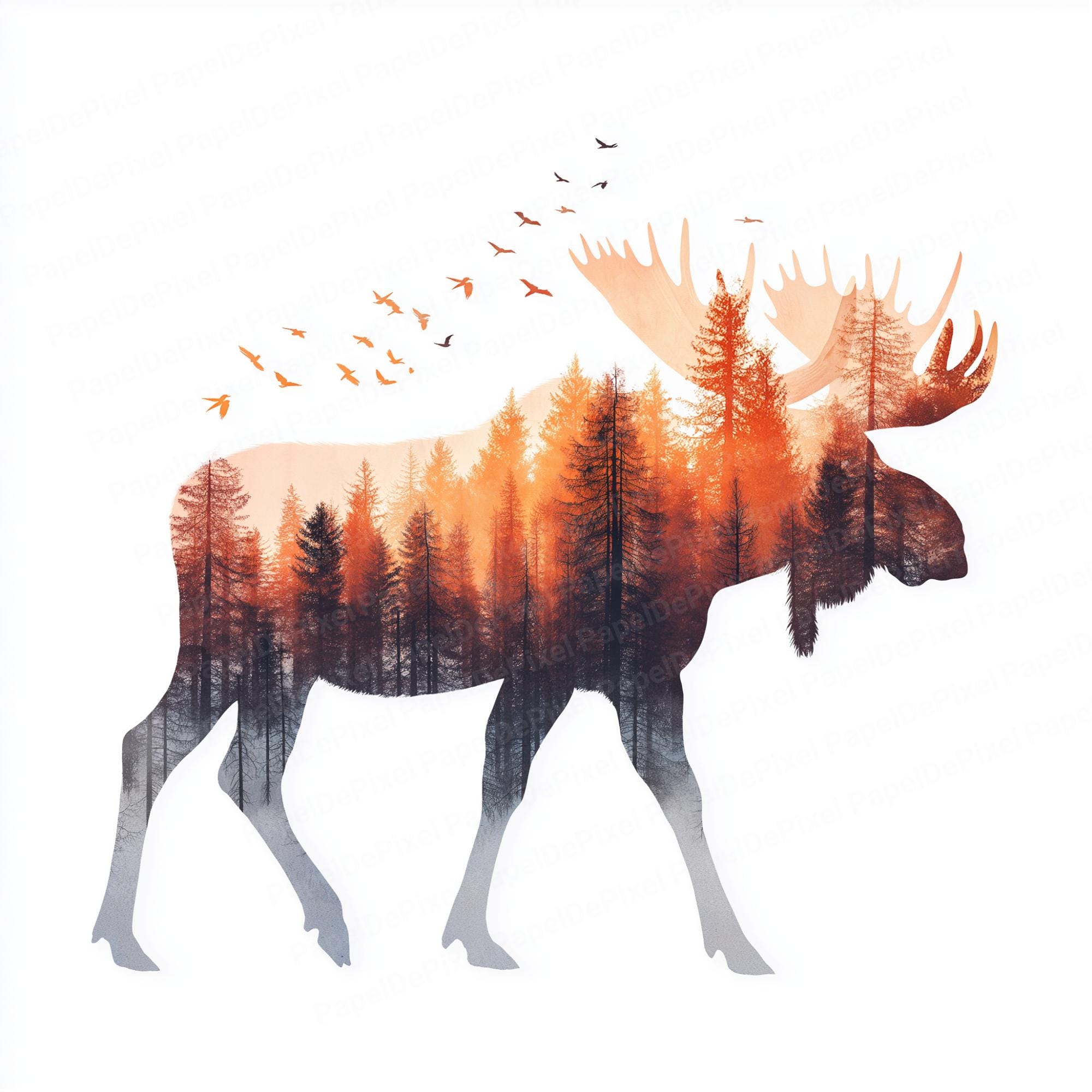 Watercolor Moose Clipart Bundle 16JPEG, Forest Woodland Animal, Forest ...