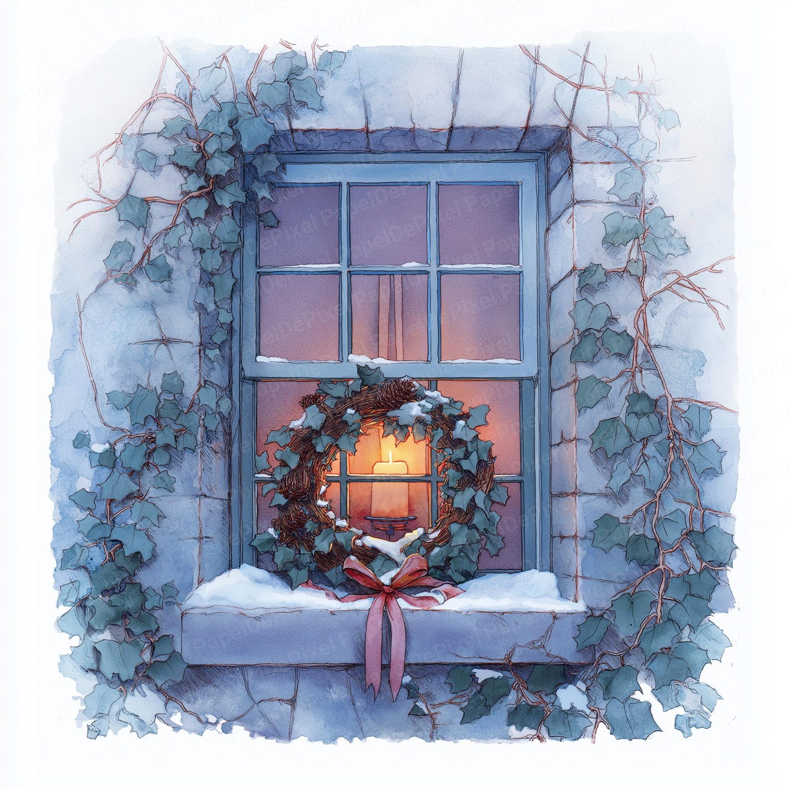 Winter Window View, Christmas Scene Clipart, Charming Window, 16JPEG ...