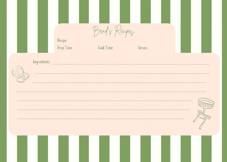 Editable Recipe Card Template | Blue & Pink Design | Printable Canva ...