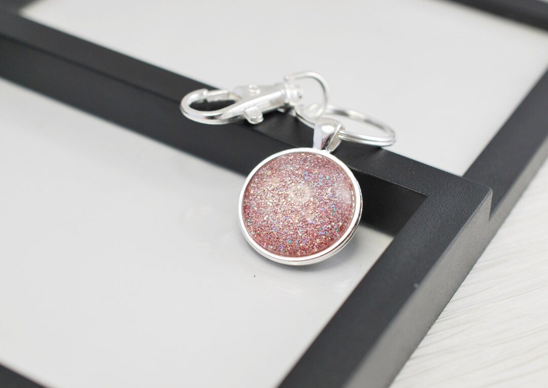 Light Pink Glitter Keychain: Silver Plated Keyring, Purse Charm - Etsy