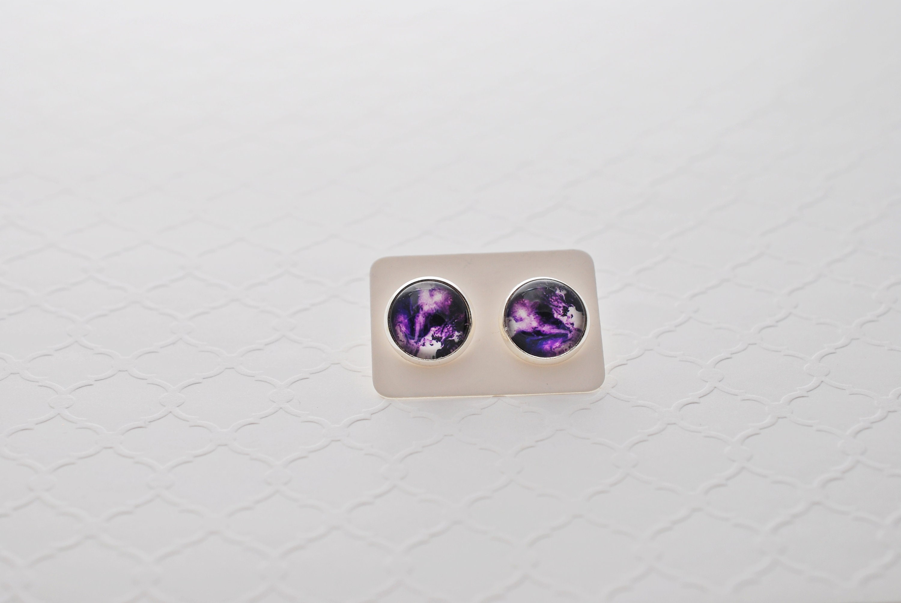 Purple Studs Purple Earrings Art Earrings Acrylic Pour | Etsy