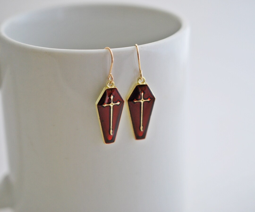 Red Coffin Dangle Earrings: Gothic Enamel Jewelry - Etsy