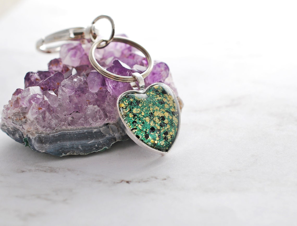 Green and Gold Keychain Heart Keychain Glitter Keychain | Etsy