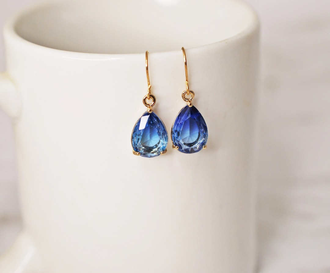 Blue Ombre Earrings, Blue Drop Earrings, Blue Glass Earrings, Teardrop ...