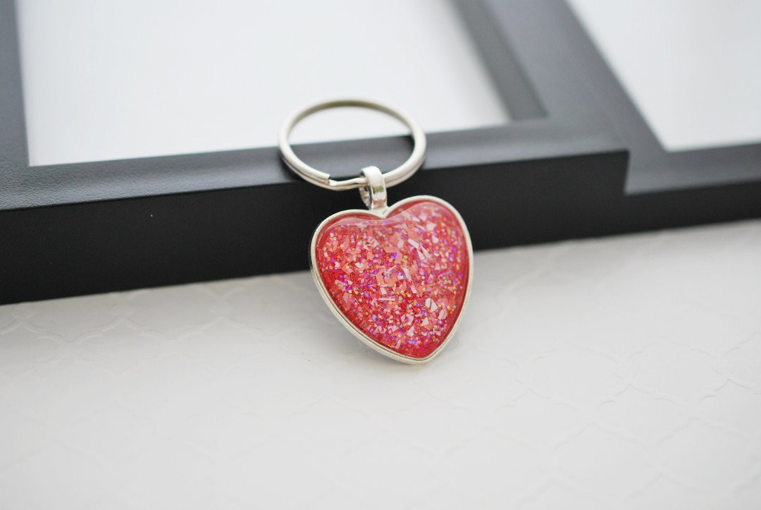 Pink Keychain, Pink Key Ring, Pink Key Fob, Glitter Keychain, Heart ...