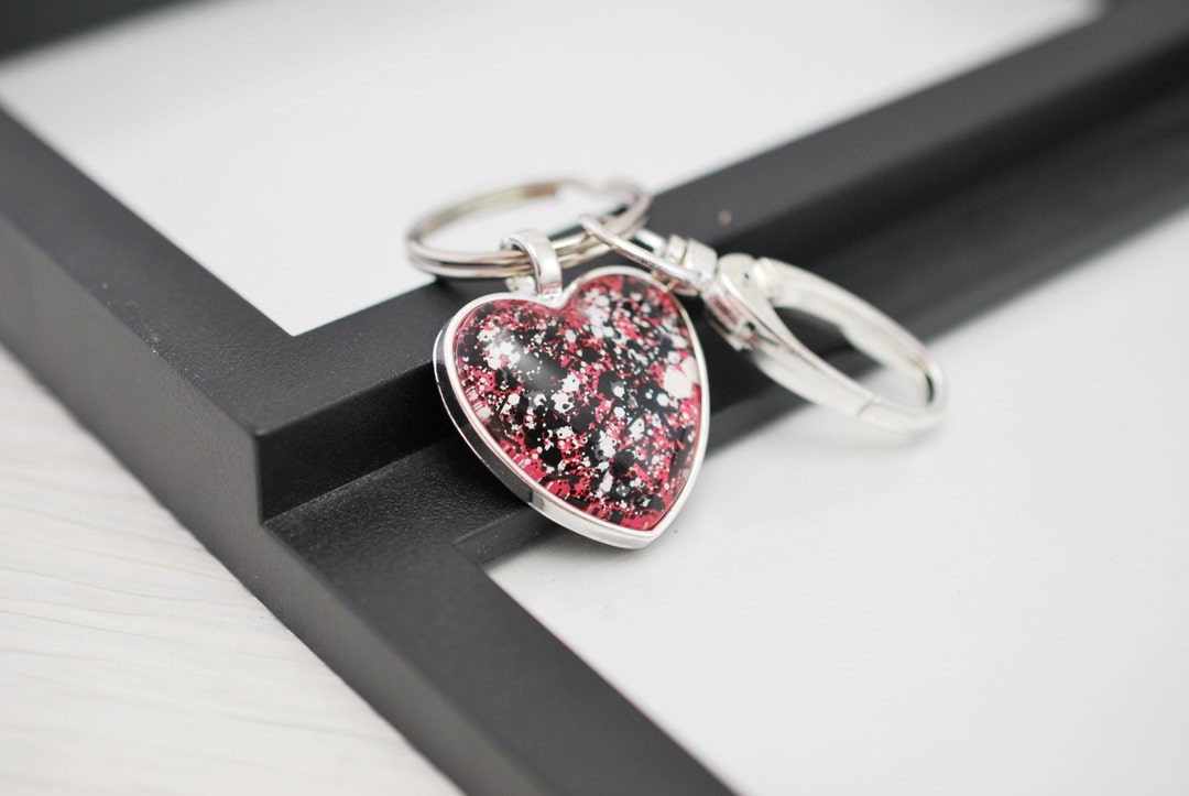 Black and Pink Keychain, Heart Keychain, Black Keychain, Hot Pink ...