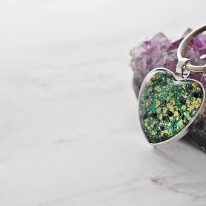 Green and Gold Keychain, Heart Keychain, Glitter Keychain, Green Key ...
