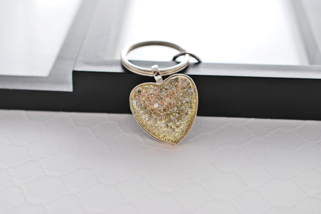 Gold Heart Keychain, Heart Key Chain, Glitter Keychain, Zipper Pull ...
