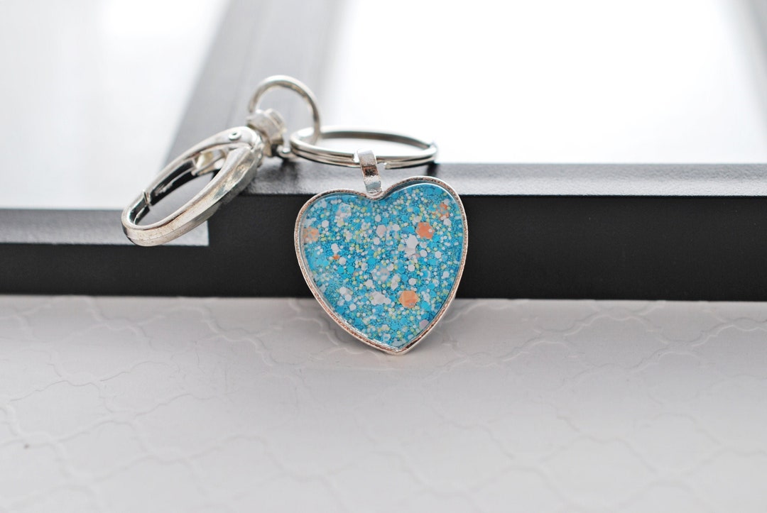 Light Blue Glitter Heart Keychain: Silver Key Fob Purse Charm - Etsy