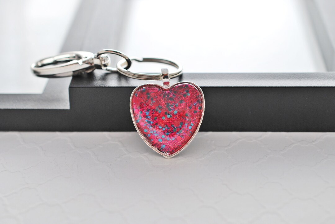 Dark Pink Keychain, Heart Keychain, Glitter Keychain, Dark Pink Key ...