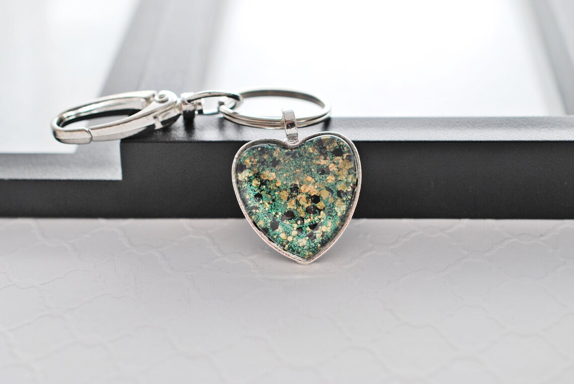 Green and Gold Keychain Heart Keychain Glitter Keychain | Etsy