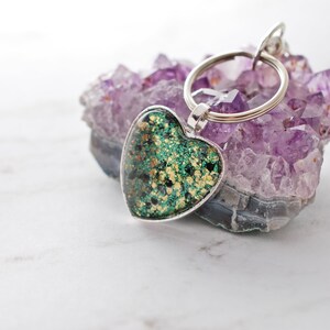 Green and Gold Keychain, Heart Keychain, Glitter Keychain, Green Key ...