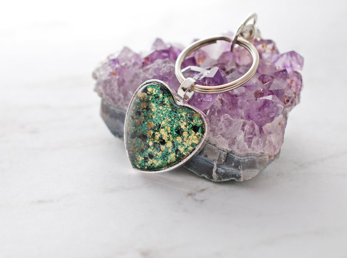 Green and Gold Keychain Heart Keychain Glitter Keychain | Etsy