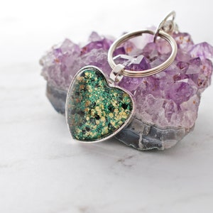 Green and Gold Keychain, Heart Keychain, Glitter Keychain, Green Key ...