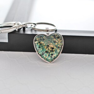 Green and Gold Keychain, Heart Keychain, Glitter Keychain, Green Key ...
