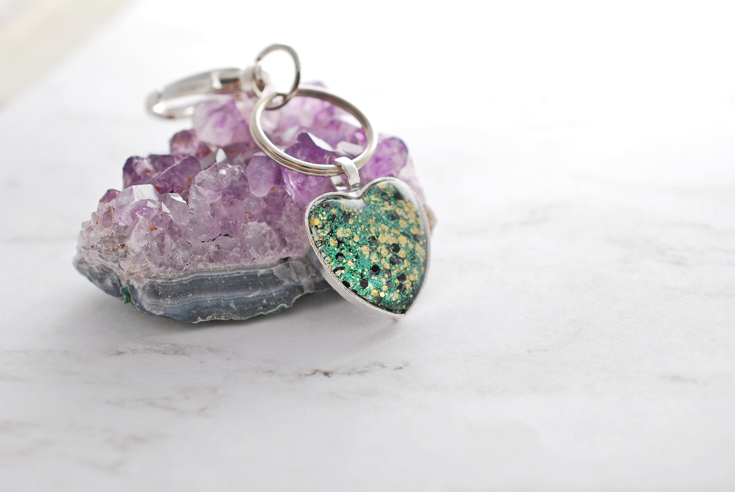 Green and Gold Keychain Heart Keychain Glitter Keychain | Etsy