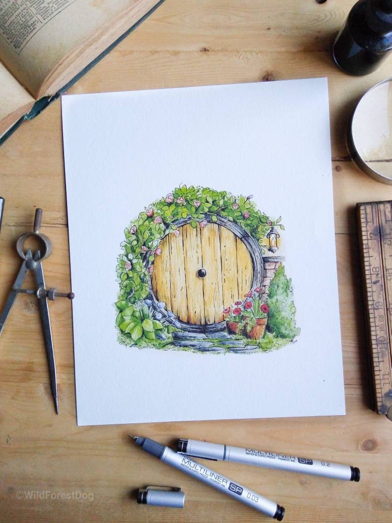 Hobbit Door in Yellow Watercolor Painting. Lord of the - Etsy