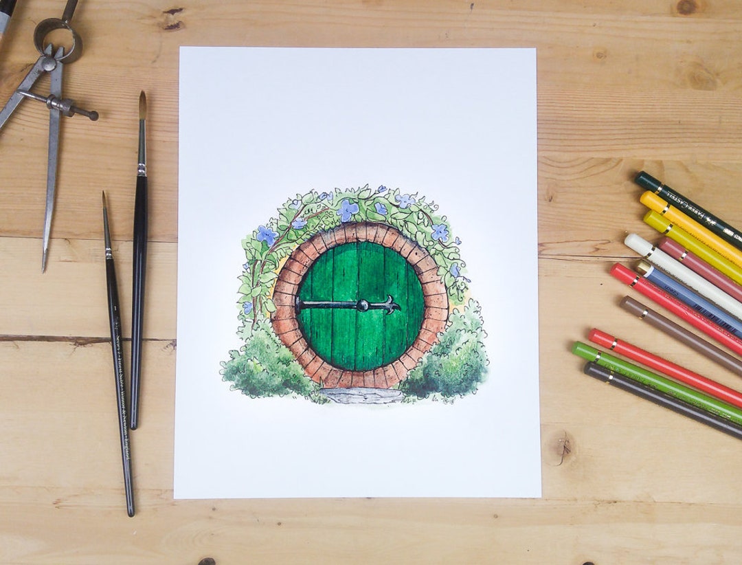 Hobbit Door in Green | Watercolor Painting. Lord of the Rings. Hobbit ...