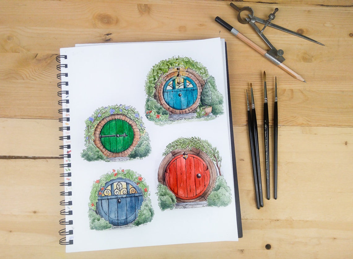 Hobbit Door in green Watercolor Painting. Lord of the Rings. | Etsy