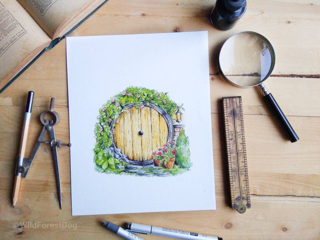 Hobbit Door in Yellow Watercolor Painting. Lord of the Rings. Hobbit ...