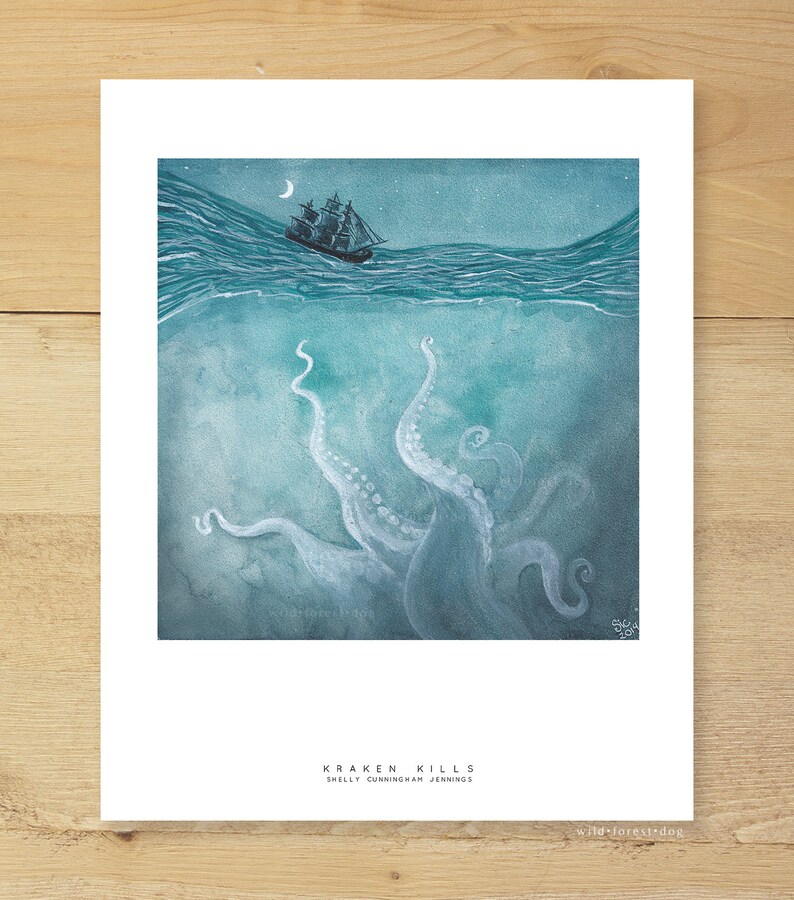 Kraken Kills Watercolor Painting. Sea Monster. Kraken Art. | Etsy