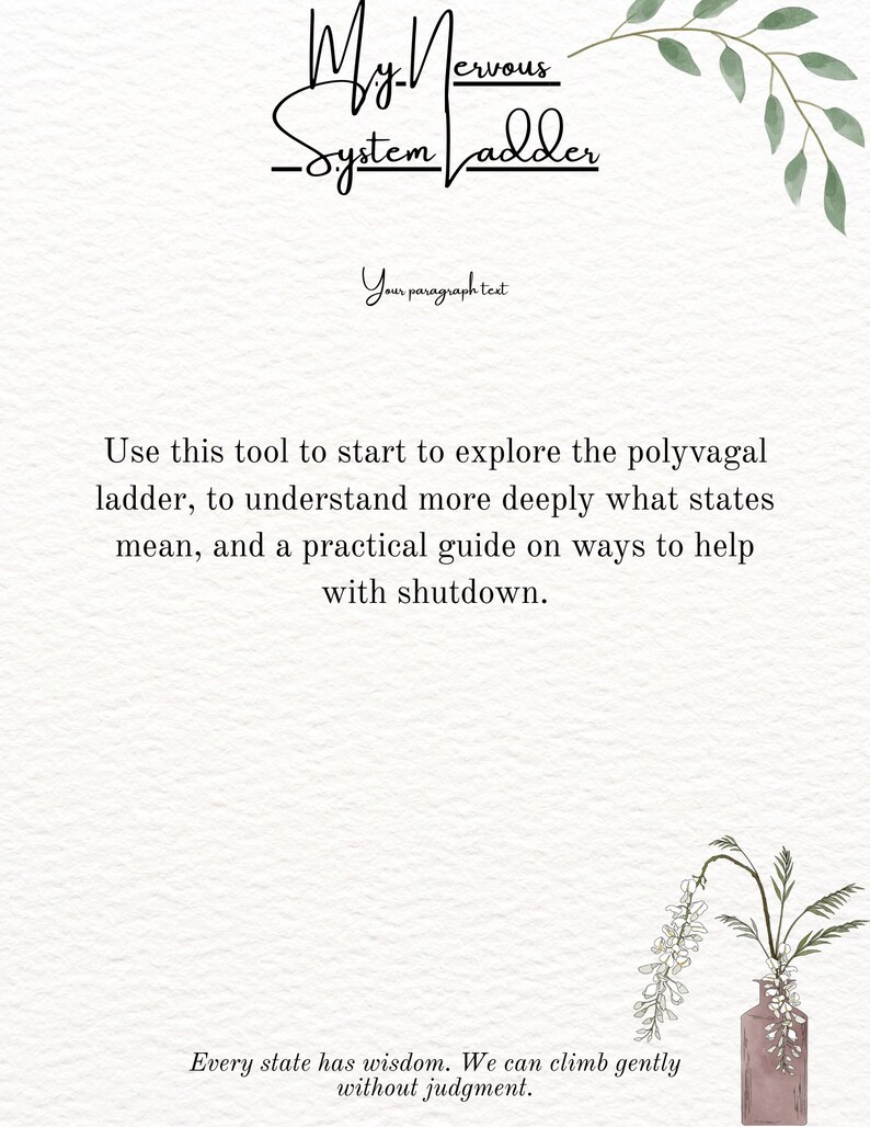My Nervous System Ladder Printable | Polyvagal Theory Visual Guide ...