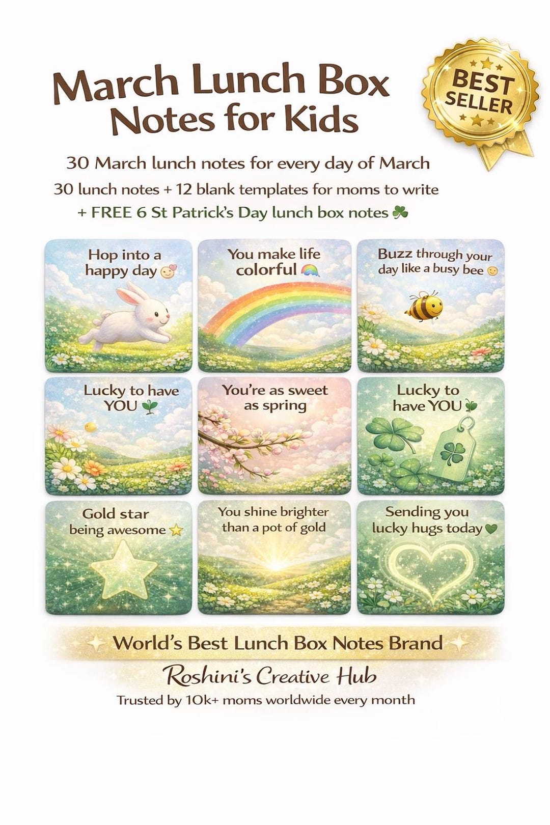 March Lunch Notes for Kids | Spring Lunch Notes for Kids | St Patricks ...