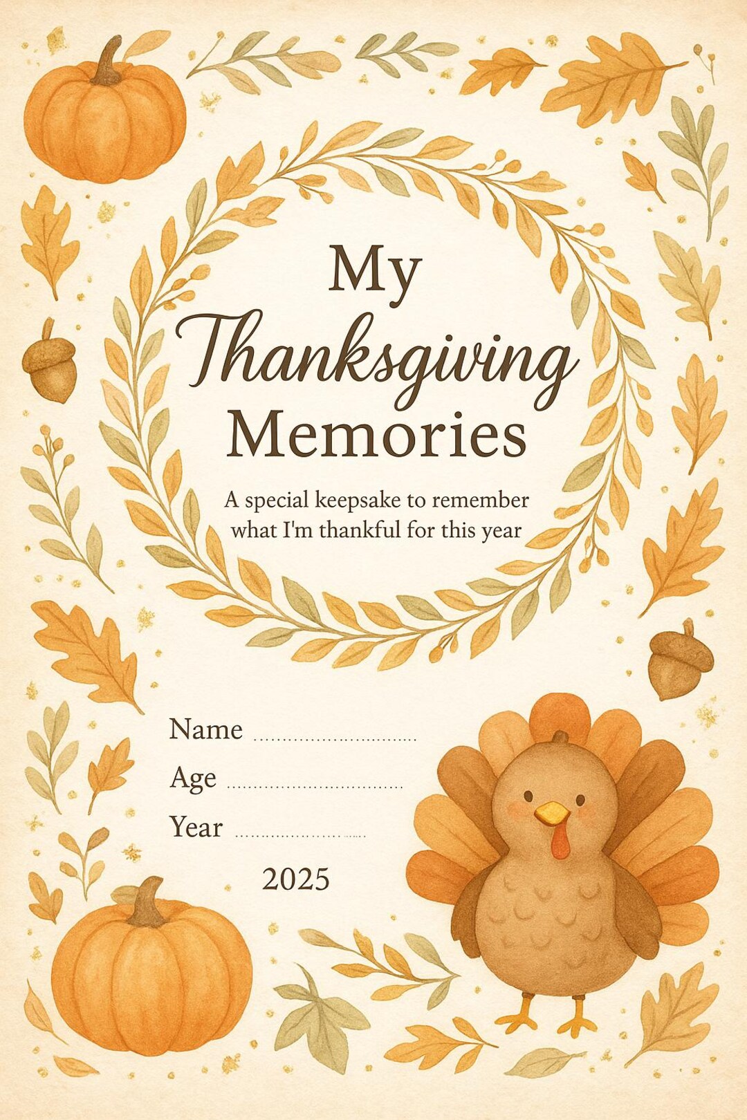 Thanksgiving Keepsake Printable for Kids | Gratitude Activity (PDF) - Etsy