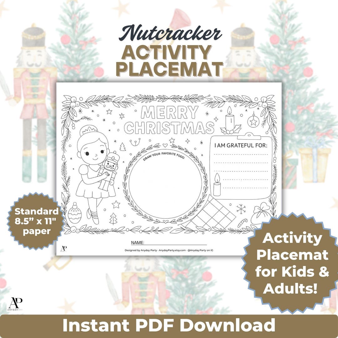 Nutcracker Coloring Worksheet for Kids | Christmas Table Activity ...