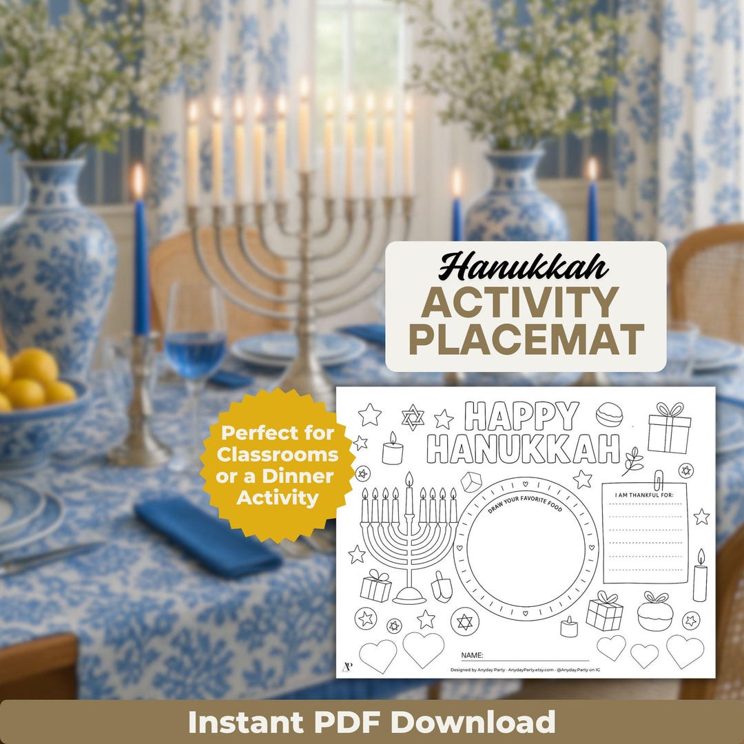 Hanukkah Coloring Activity Placemat for Kids - Etsy